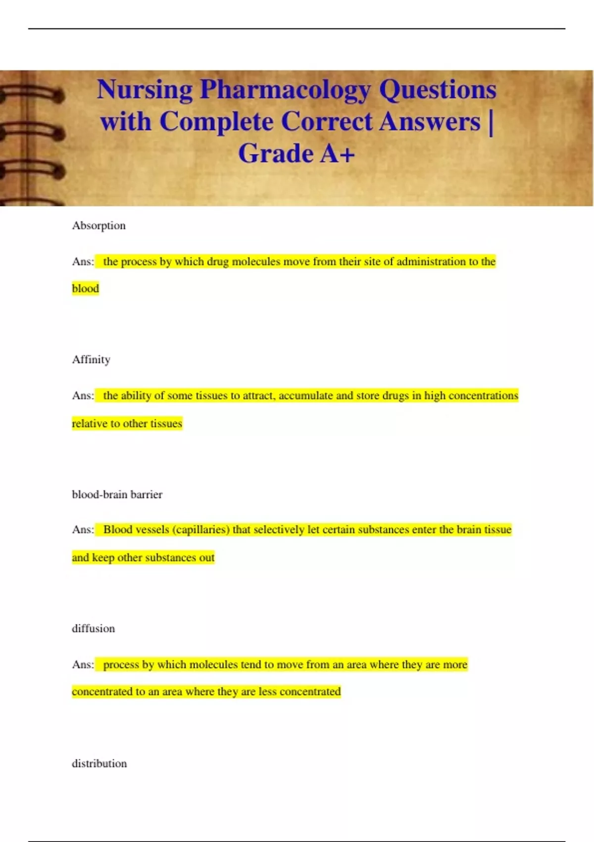 Nursing Pharmacology Questions with Complete Correct Answers | Grade A+ ...