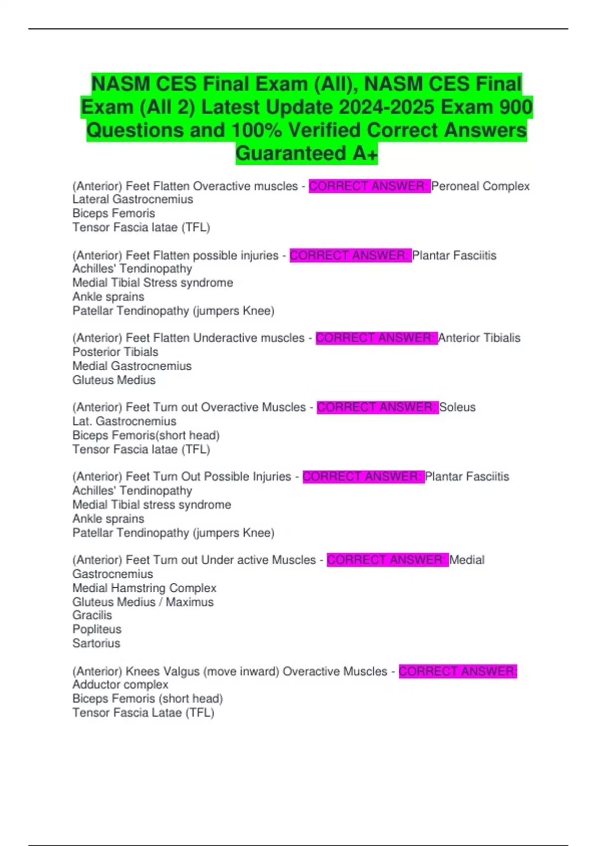 NASM CES Final Exam (All), NASM CES Final Exam (All 2) Latest Update ...