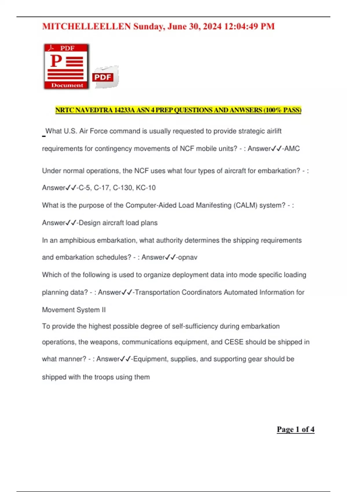 NRTC NAVEDTRA 14233A ASN 4 PREP QUESTIONS AND ANWSERS (100% PASS ...