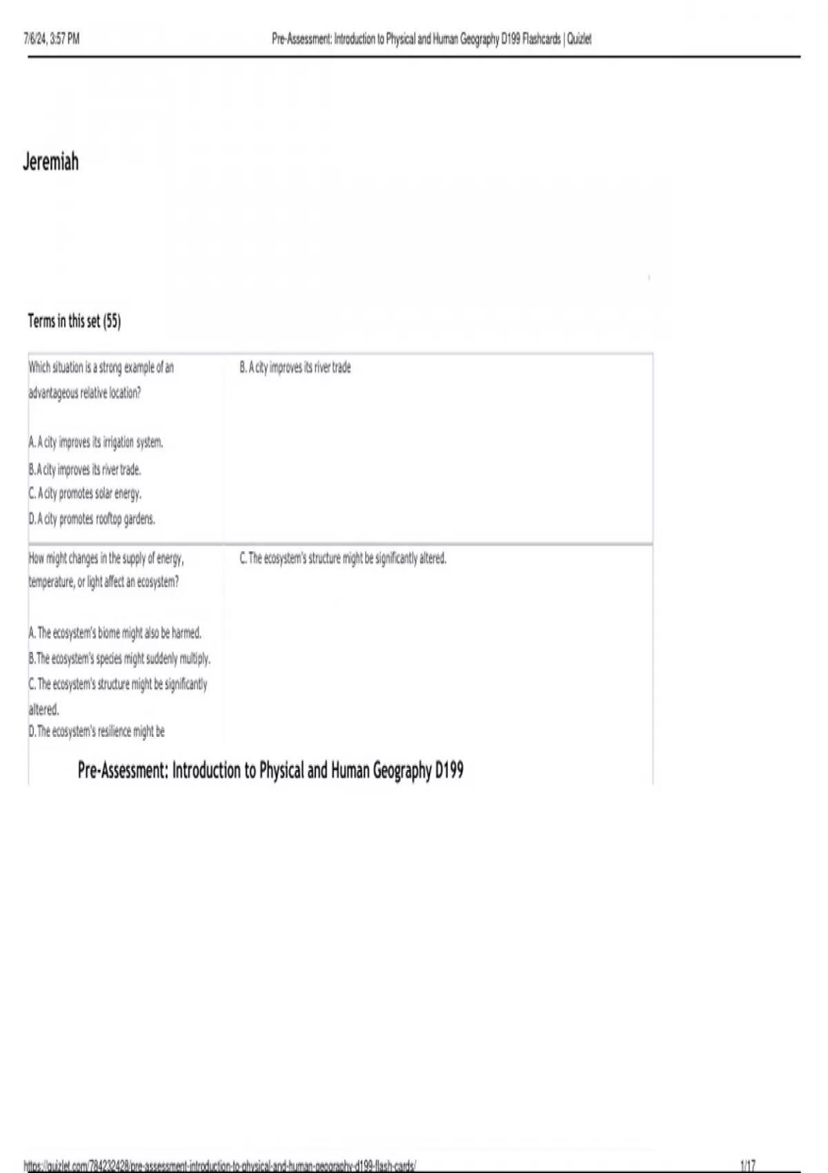 Pre-Assessment_ Introduction to Physical and Human Geography D199 Flashcards _ 100- SURE ANSWERS ...