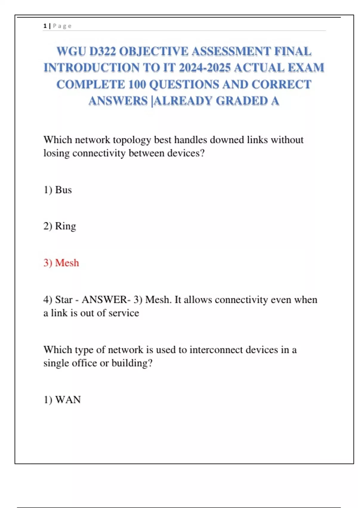 WGU D322 OBJECTIVE ASSESSMENT FINAL INTRODUCTION TO IT ACTUAL EXAM COMPLETE 100 QUESTIONS AND ...