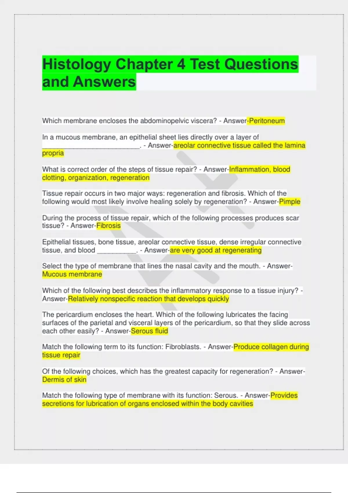 Histology Chapter 4 Test Questions and Answers - Histology - Stuvia US
