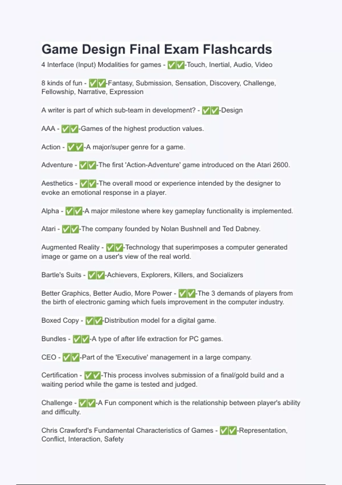 Game Design Final Exam Flashcards Questions| 100% Correct Answers ...