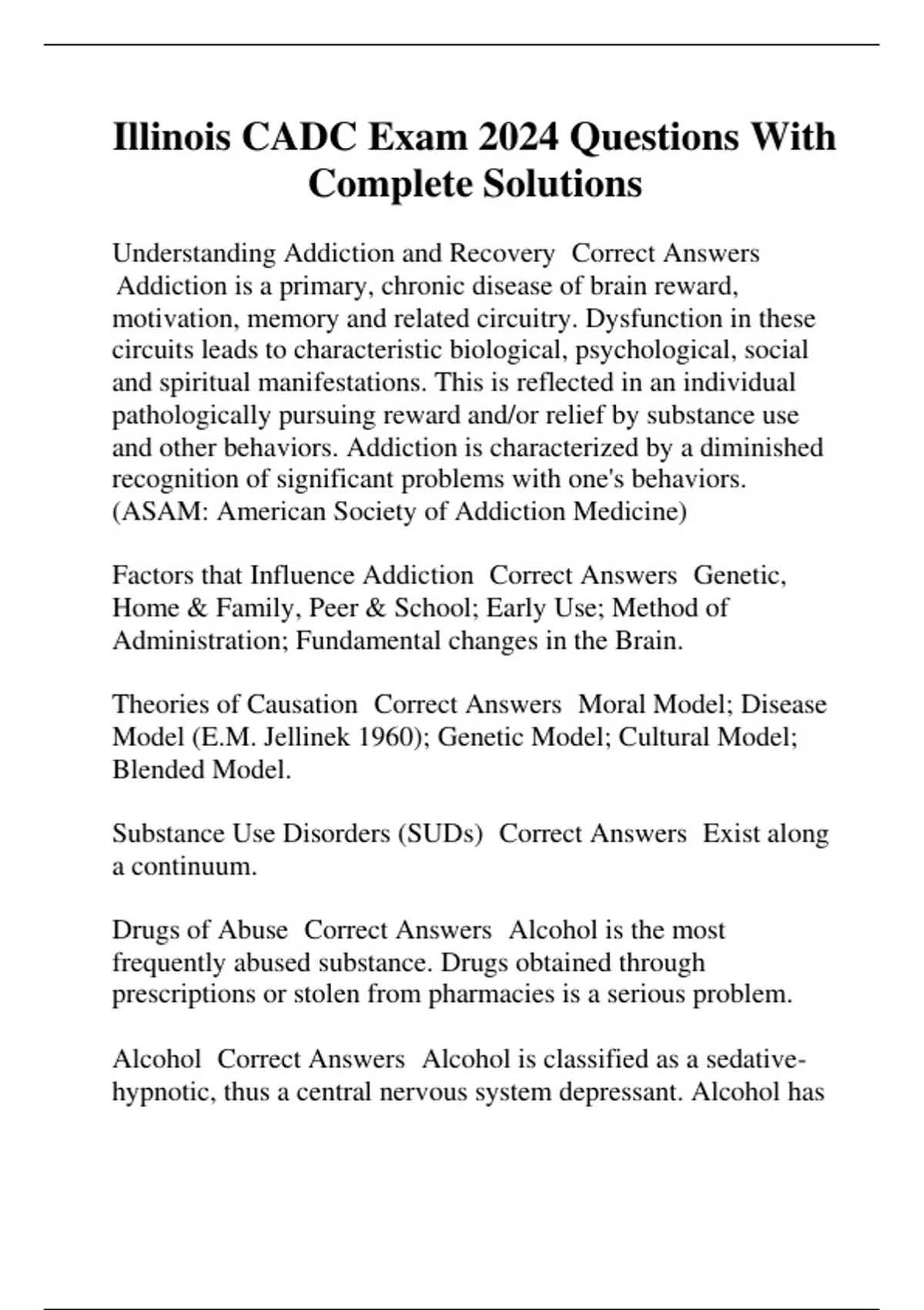 Illinois CADC Exam 2024 Questions With Complete Solutions - CADC ...