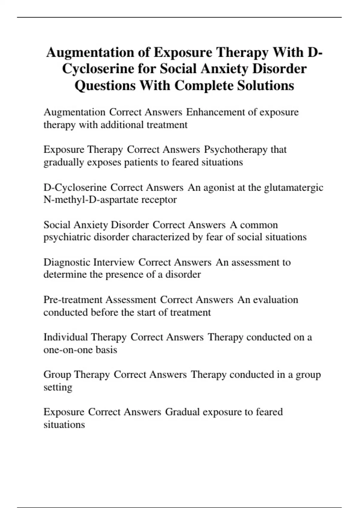 Augmentation of Exposure Therapy With DCycloserine for Social Anxiety ...