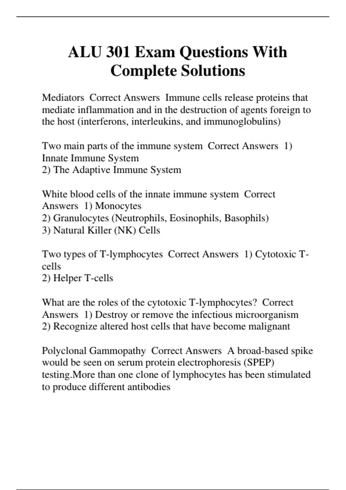 ALU 301 Exam Questions With Complete Solutions - ALU 301 - Stuvia US