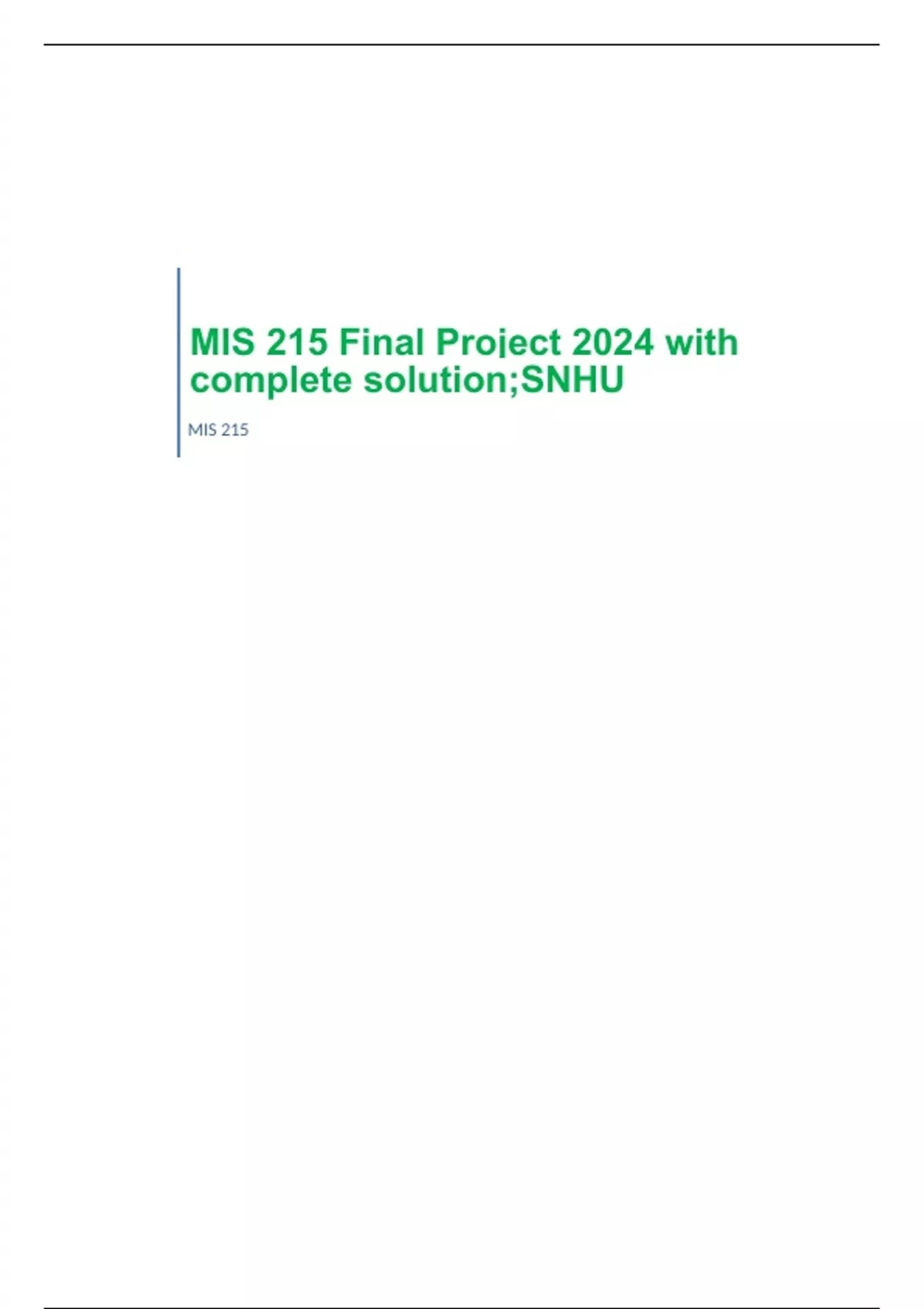 MIS 215 Final Project 2024 with complete solution;SNHU - MIS 215 - Stuvia US