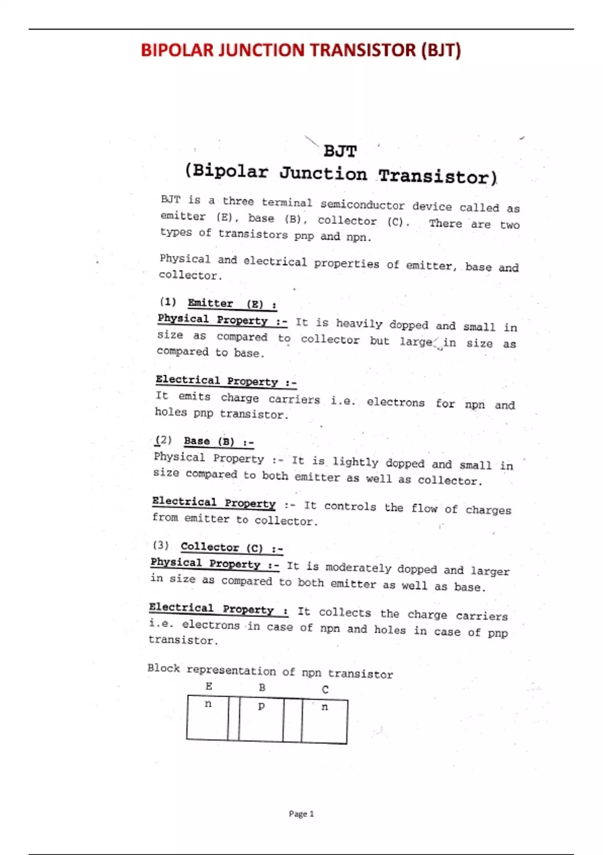 Class notes EDC/ Bipolar Junction transistor / Power Amplifier - EDC ...