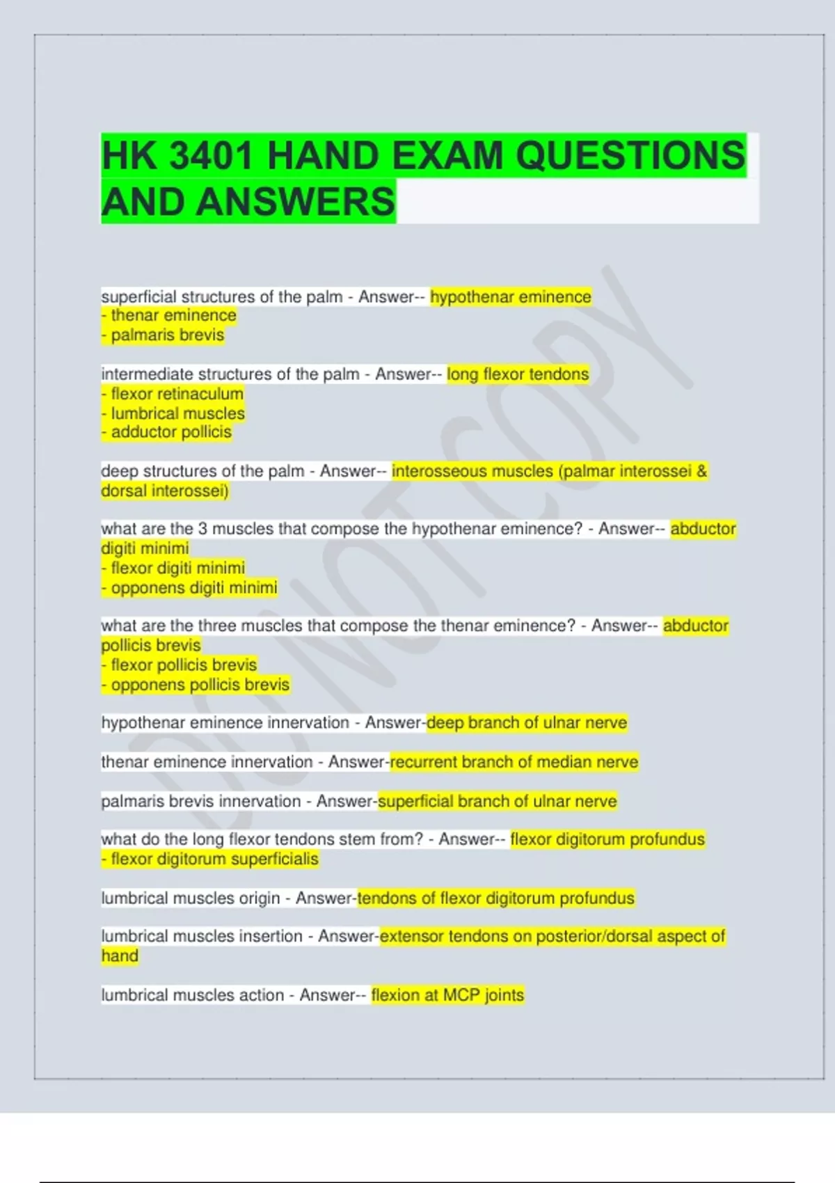 HK 3401 HAND EXAM QUESTIONS AND ANSWERS - HK 3401 - Stuvia US