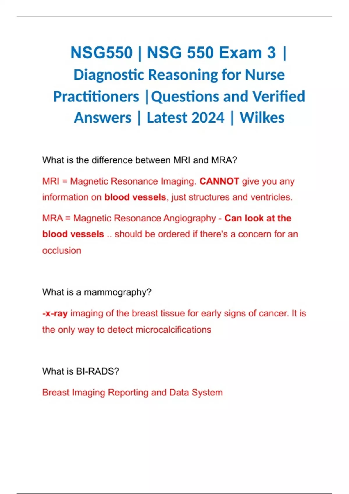 NSG550 | NSG 550 Exam 3 | Diagnostic Reasoning for Nurse Practitioners ...