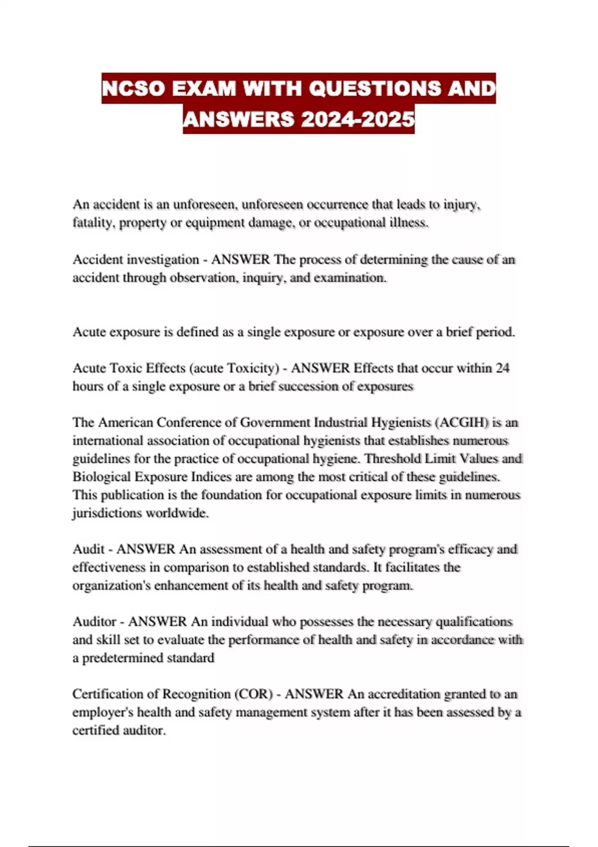 NCSO EXAM WITH QUESTIONS AND ANSWERS - NCSO - Stuvia US