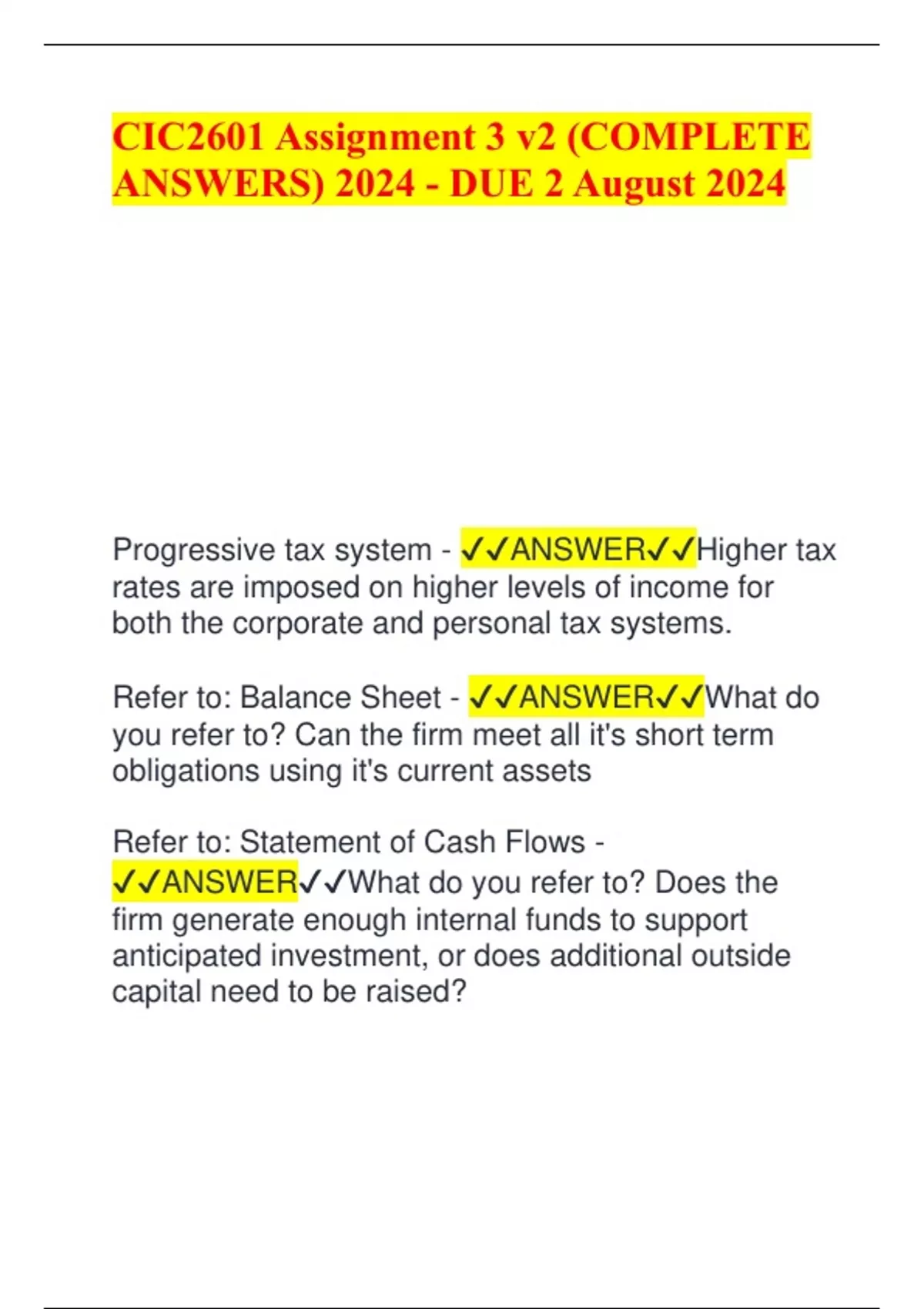 CIC2601 Assignment 3 v2 (COMPLETE ANSWERS) 2024 - DUE 2 August 2024CIC2601 Assignment 3 v2 ...