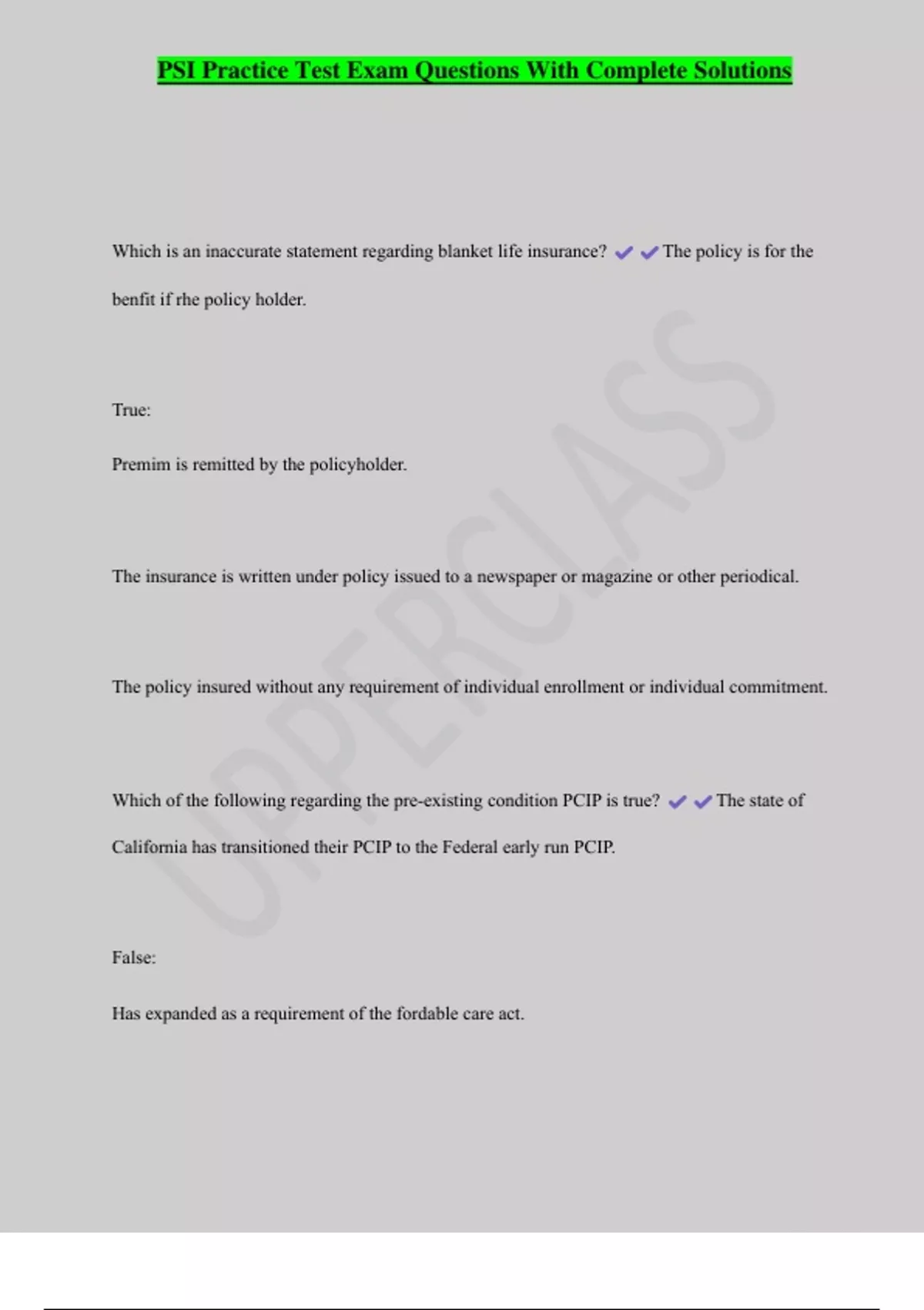 PSI Practice Test Exam Questions With Complete Solutions - PSI - Stuvia US