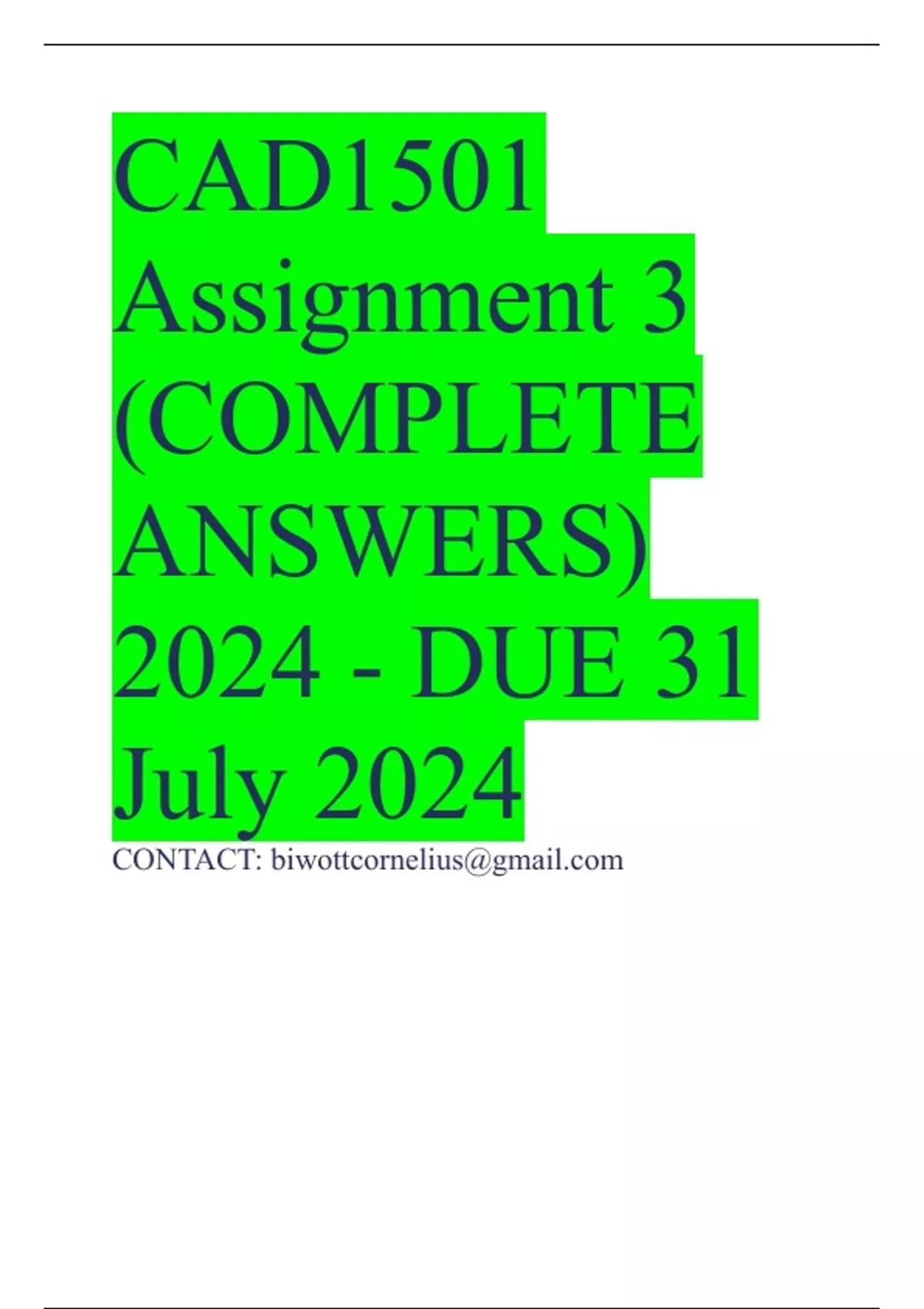 CAD1501 Assignment 3 (COMPLETE ANSWERS) 2024 - DUE 31 July 2024 ...