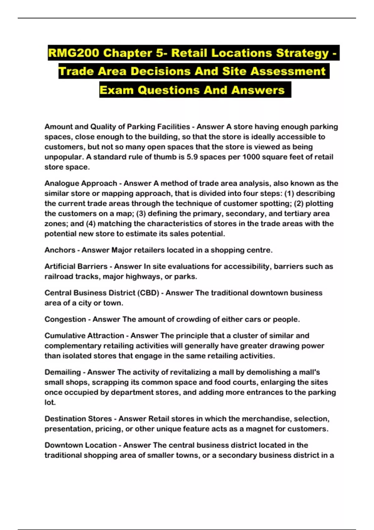 RMG200 Chapter 5- Retail Locations Strategy - Trade Area Decisions And ...