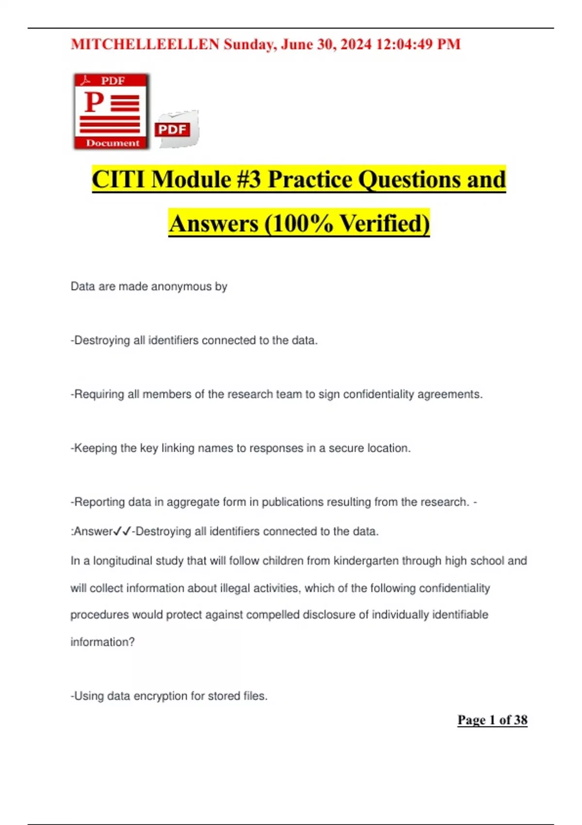 CITI Module #3 Practice Questions and Answers (100% Verified) - CITI ...