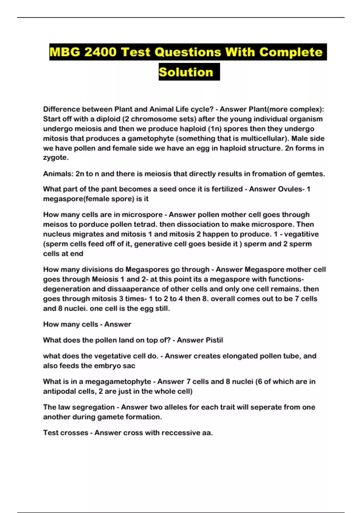 MBG 2400 Test Questions With Complete Solution - MBG 2400 - Stuvia US