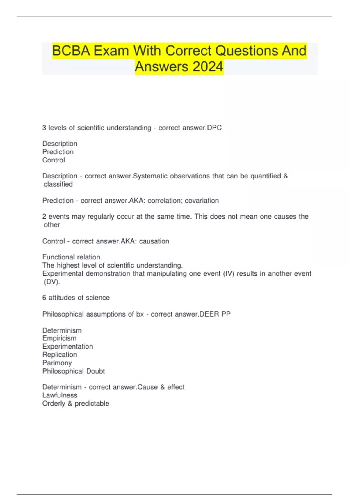 BCBA Exam With Correct Questions And Answers 2024 - BCBA - Stuvia US