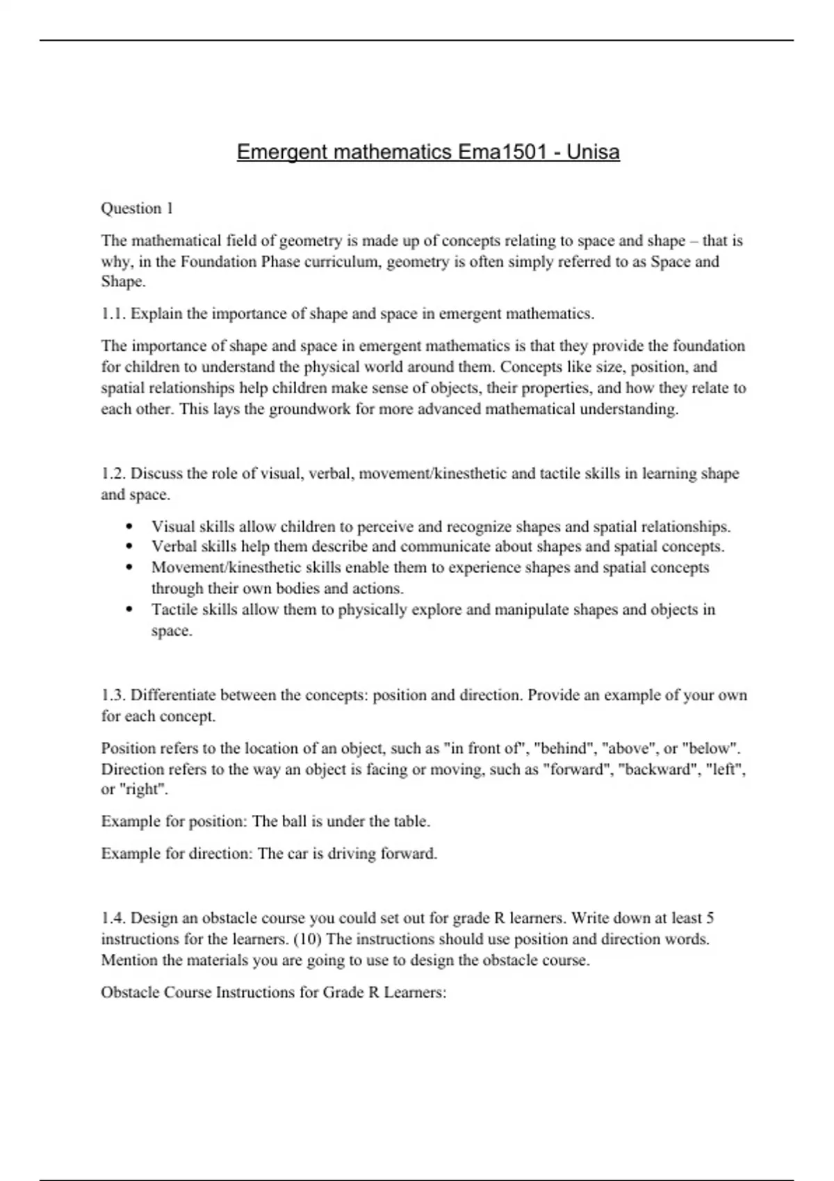 EMA1501 Assignment 3 (COMPLETE ANSWERS) 2024 (698468) - 25 July 2024 - EMA1501 - Stuvia US