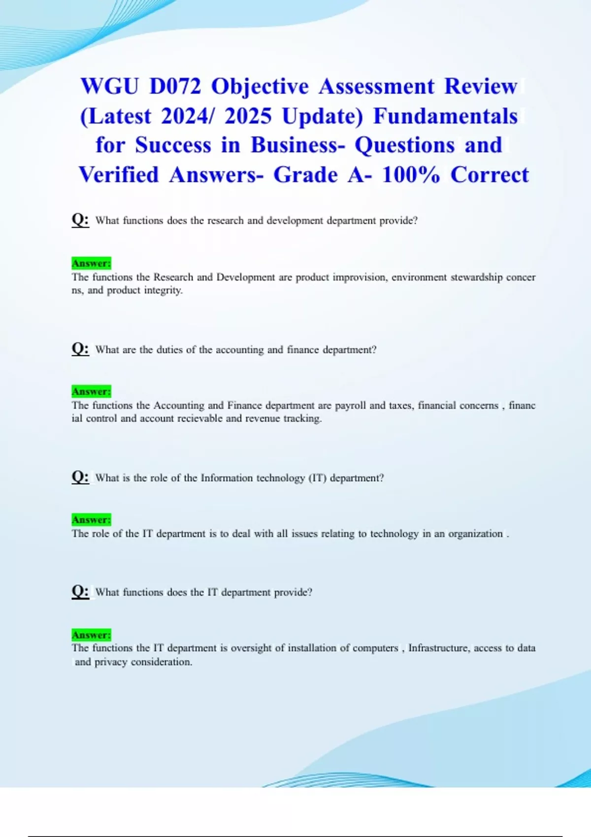 WGU D072 Objective Assessment Review (Latest 2024/ 2025 Update ...