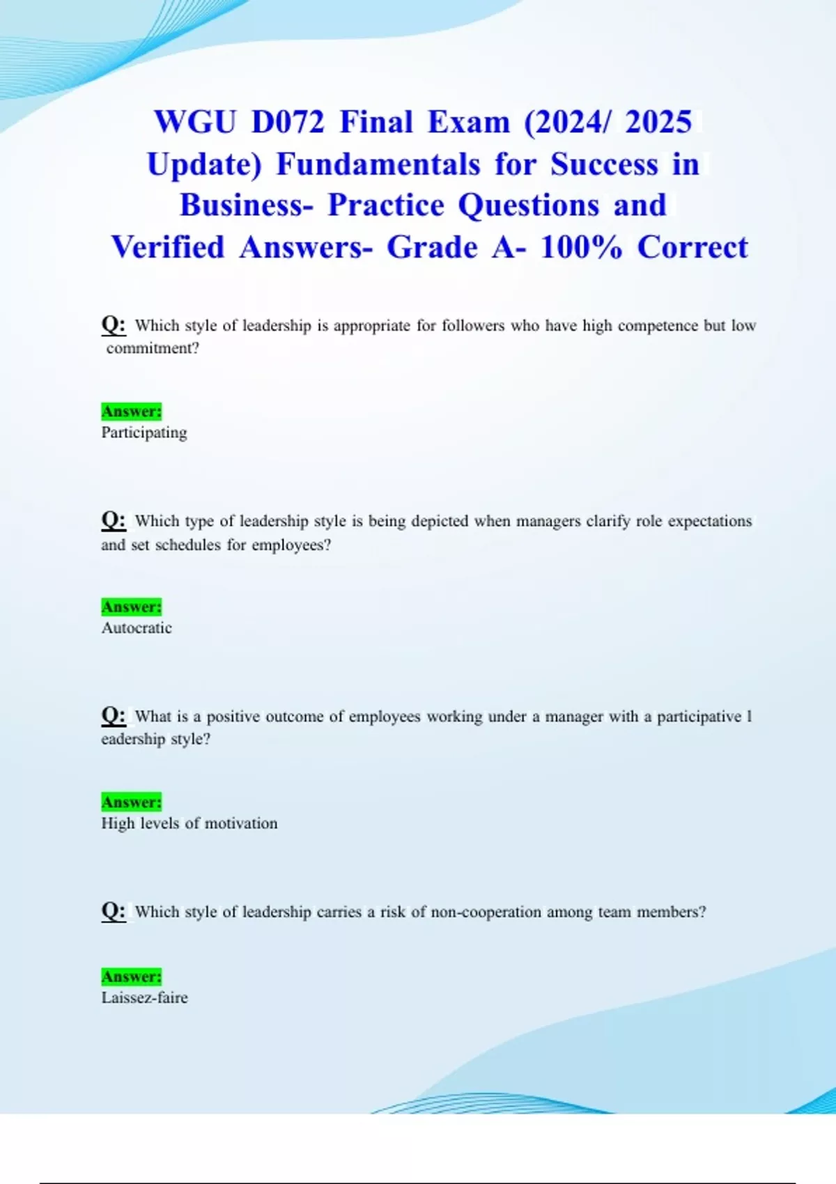 WGU D072 Final Exam (2024/ 2025 Update) Fundamentals for Success in ...