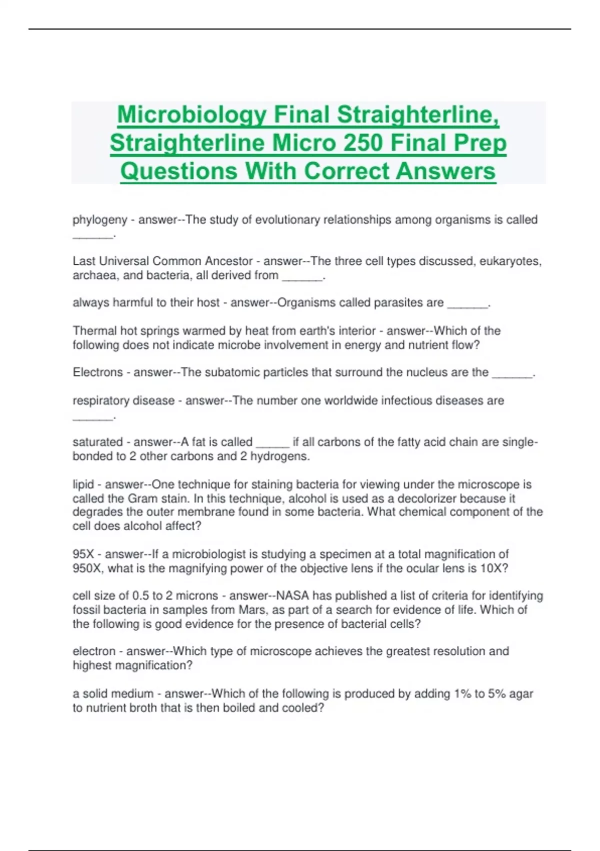 Microbiology Final Straighterline, Straighterline Micro 250 Final Prep ...