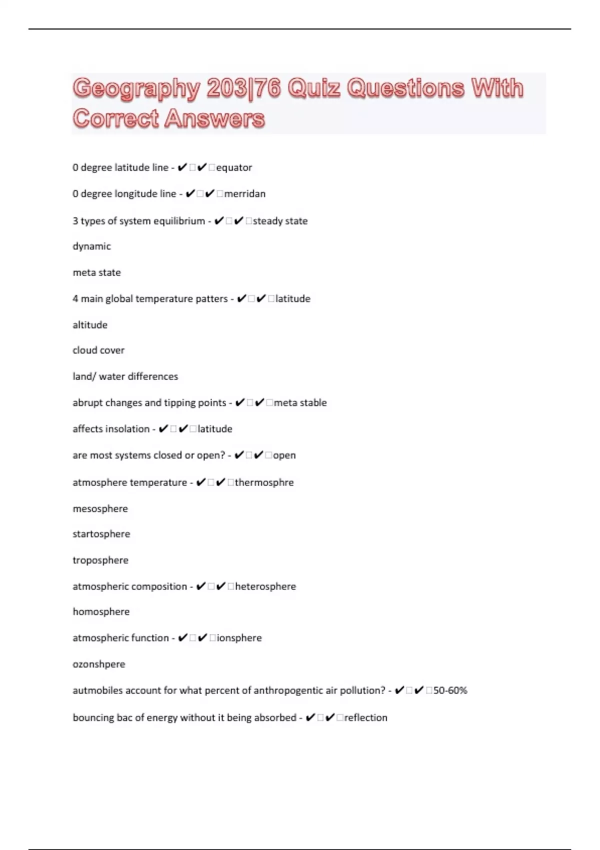 Geography 203|76 Quiz Questions With Correct Answers - Geography 203 ...