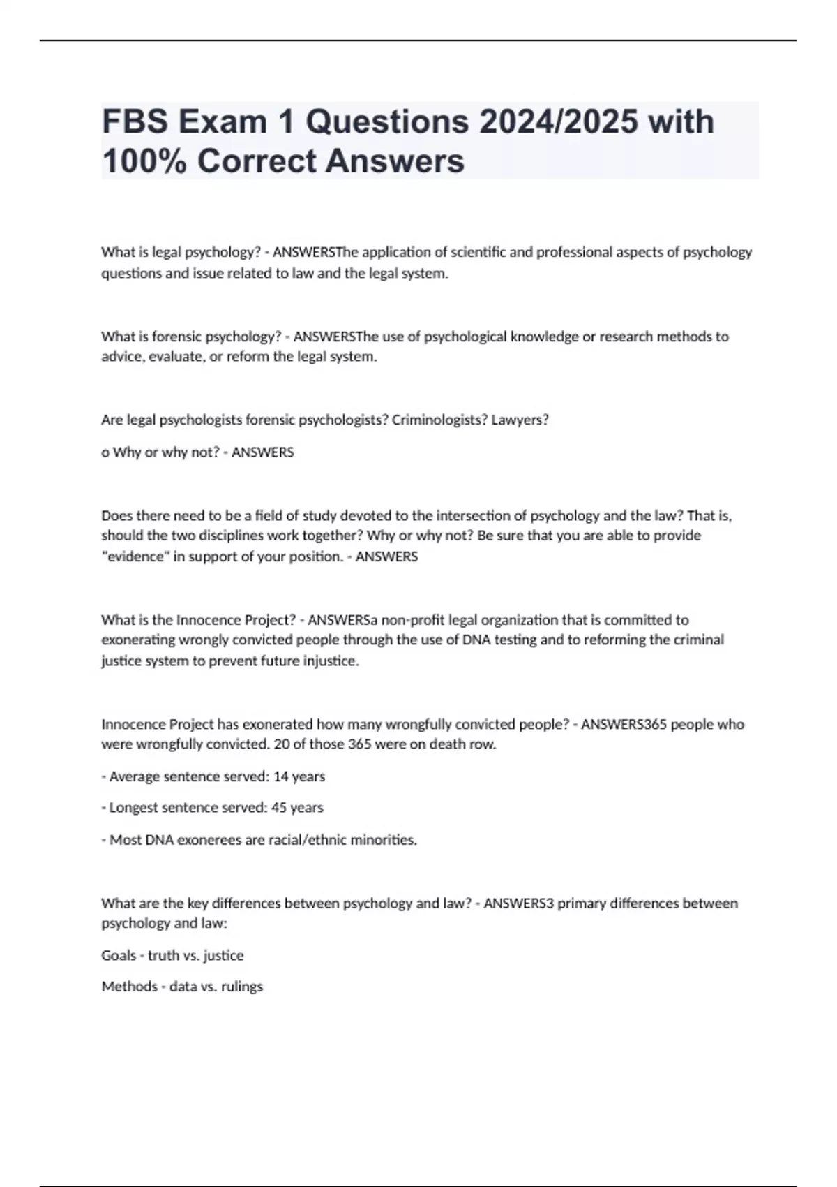 FBS Exam 1 Questions 2024/2025 with 100% Correct Answers - FBS - Stuvia US