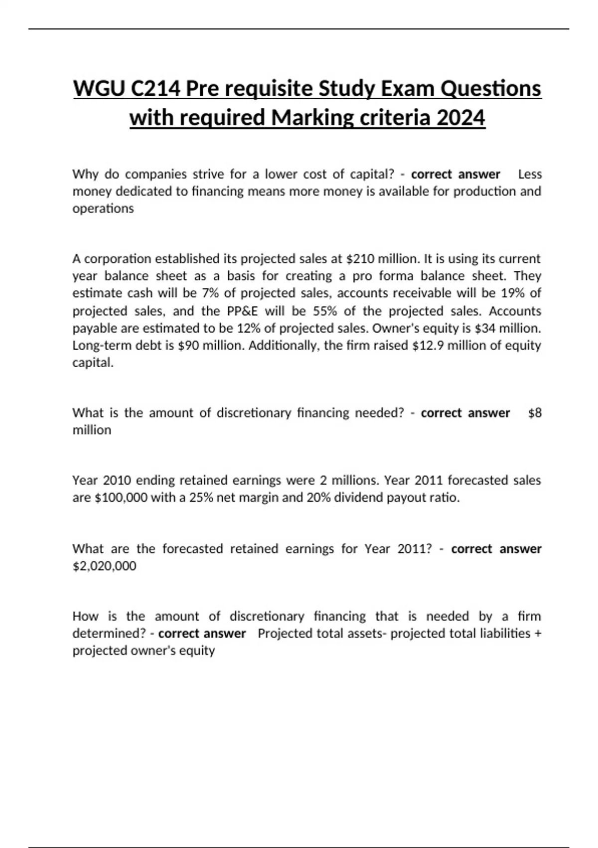 WGU C214 Pre requisite Study Exam Questions with required Marking criteria 2024 - WGU C214 ...