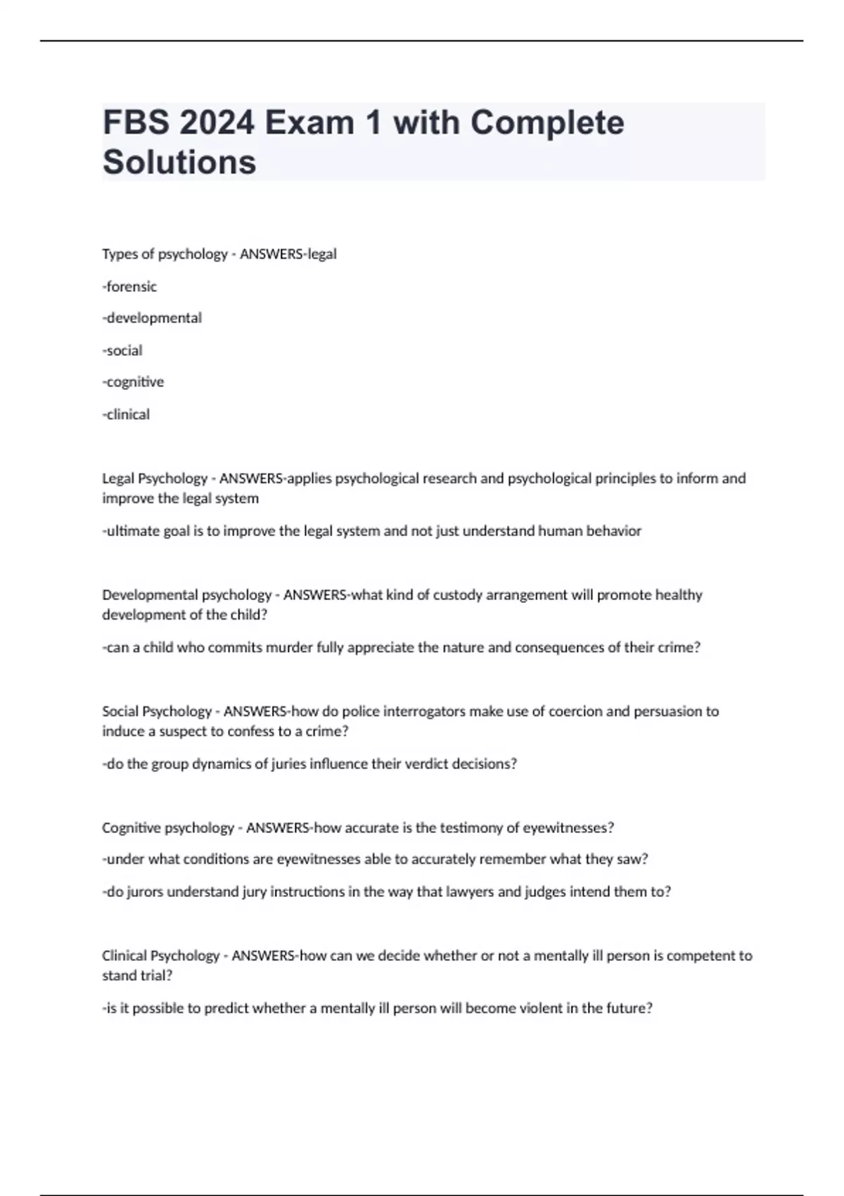 FBS 2024 Exam 1 with Complete Solutions - FBS 2024 - Stuvia US