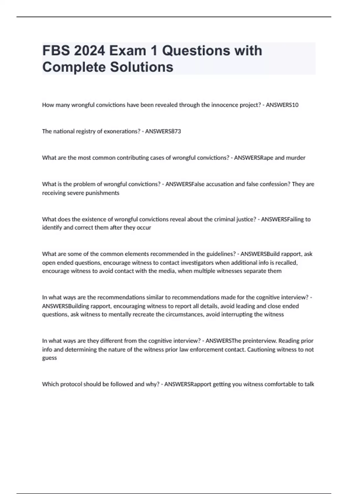 FBS 2024 Exam 1 Questions with Complete Solutions - FBS 2024 - Stuvia US