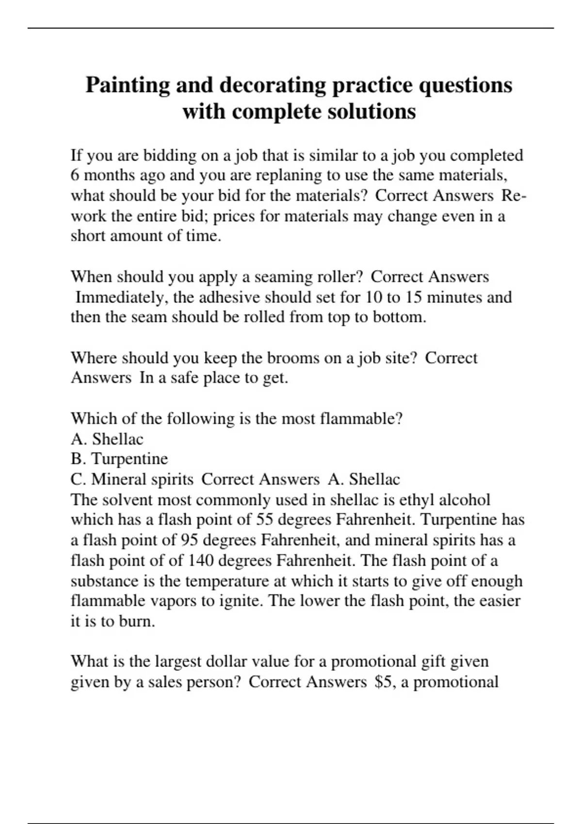 Painting and decorating practice questions with complete solutions ...