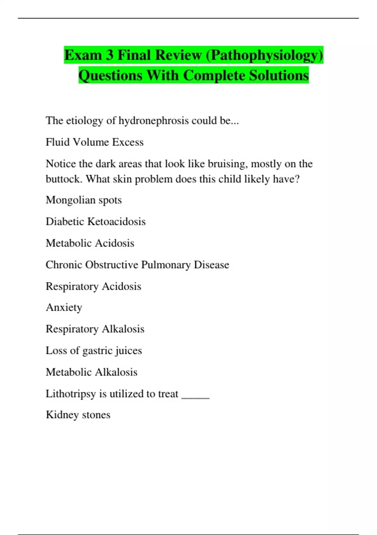 Exam 3 Final Review (Pathophysiology) Questions With Complete Solutions ...