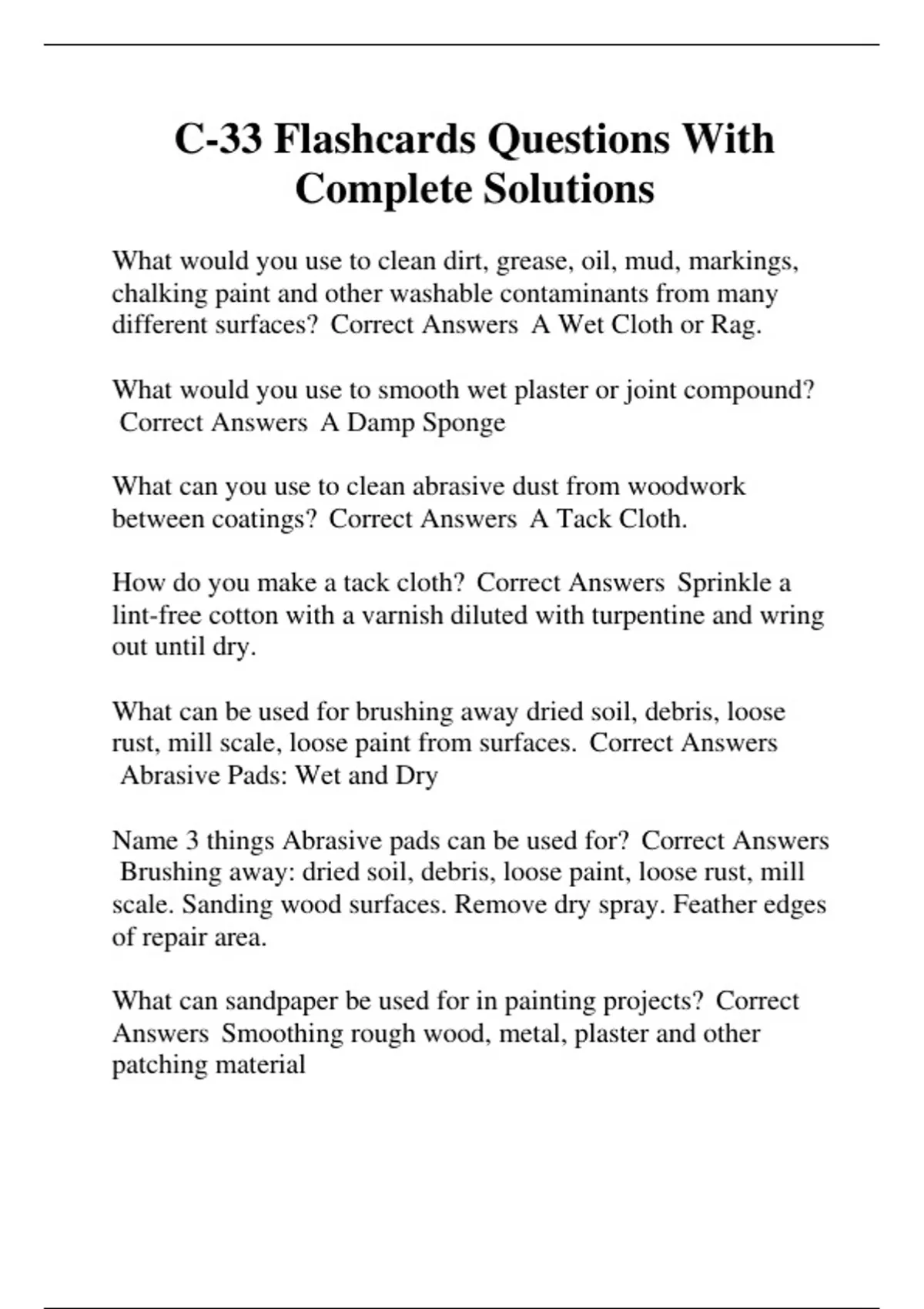 C-33 Flashcards Questions With Complete Solutions - C33 - Stuvia US
