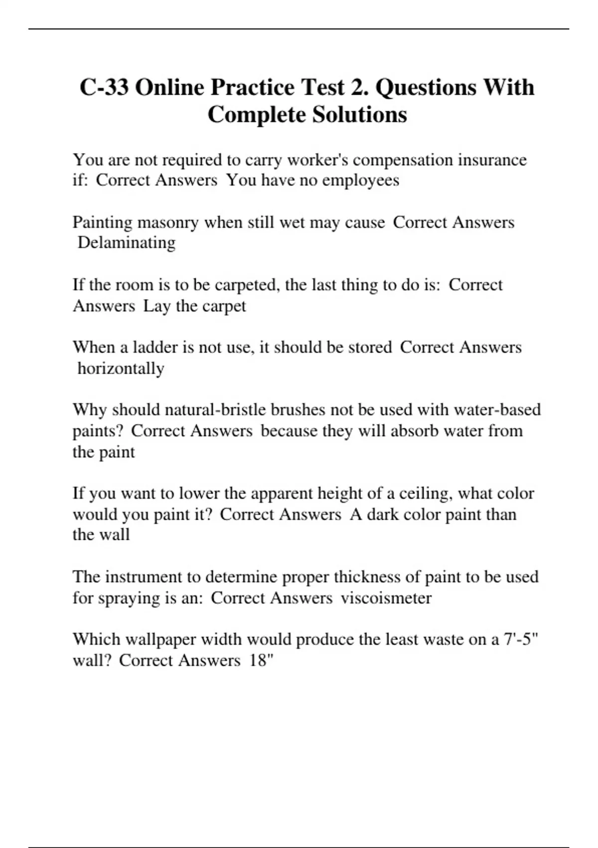C-33 Online Practice Test 2. Questions With Complete Solutions - C33 ...