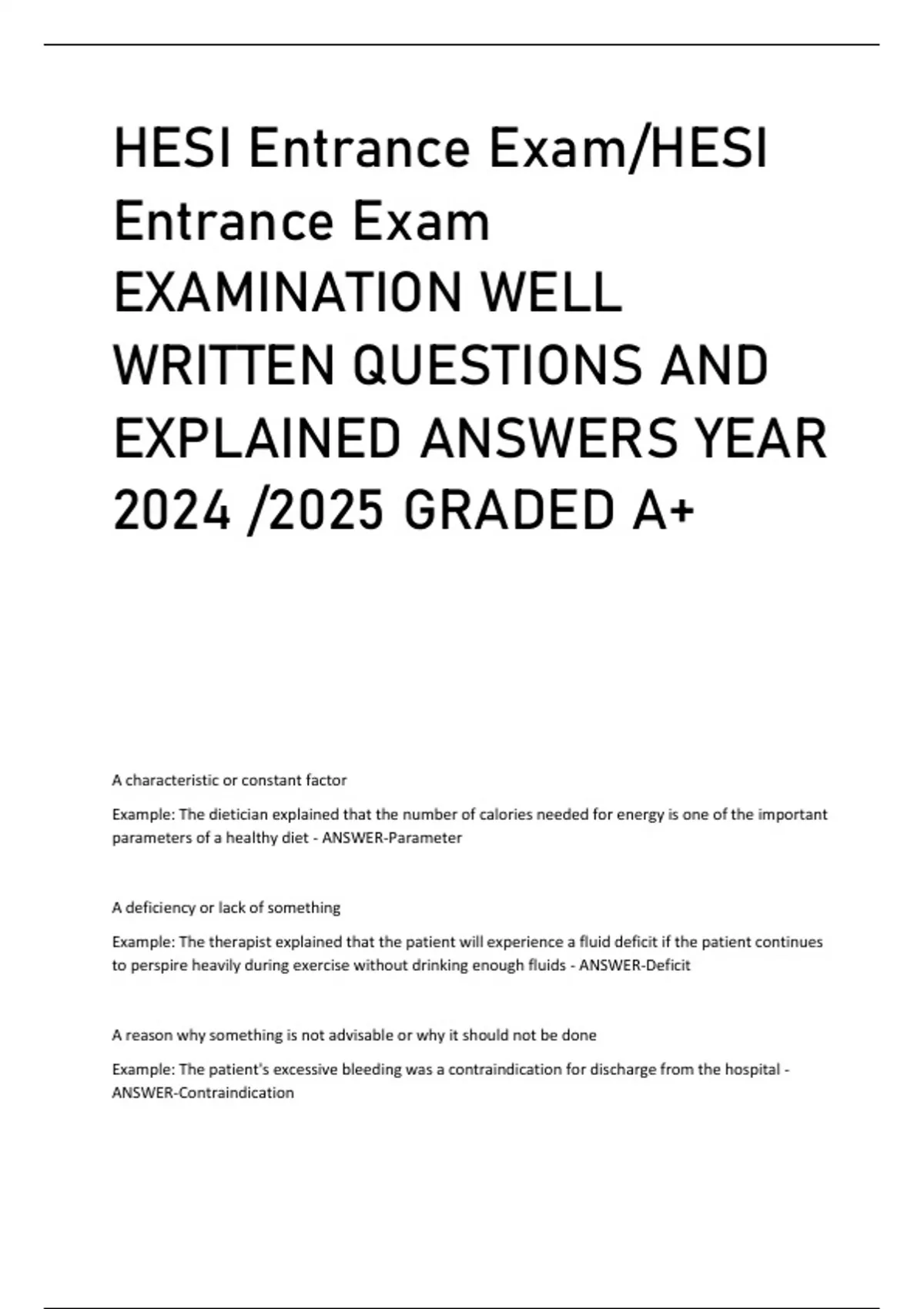 HESI Entrance Exam/HESI Entrance Exam EXAMINATION WELL WRITTEN ...
