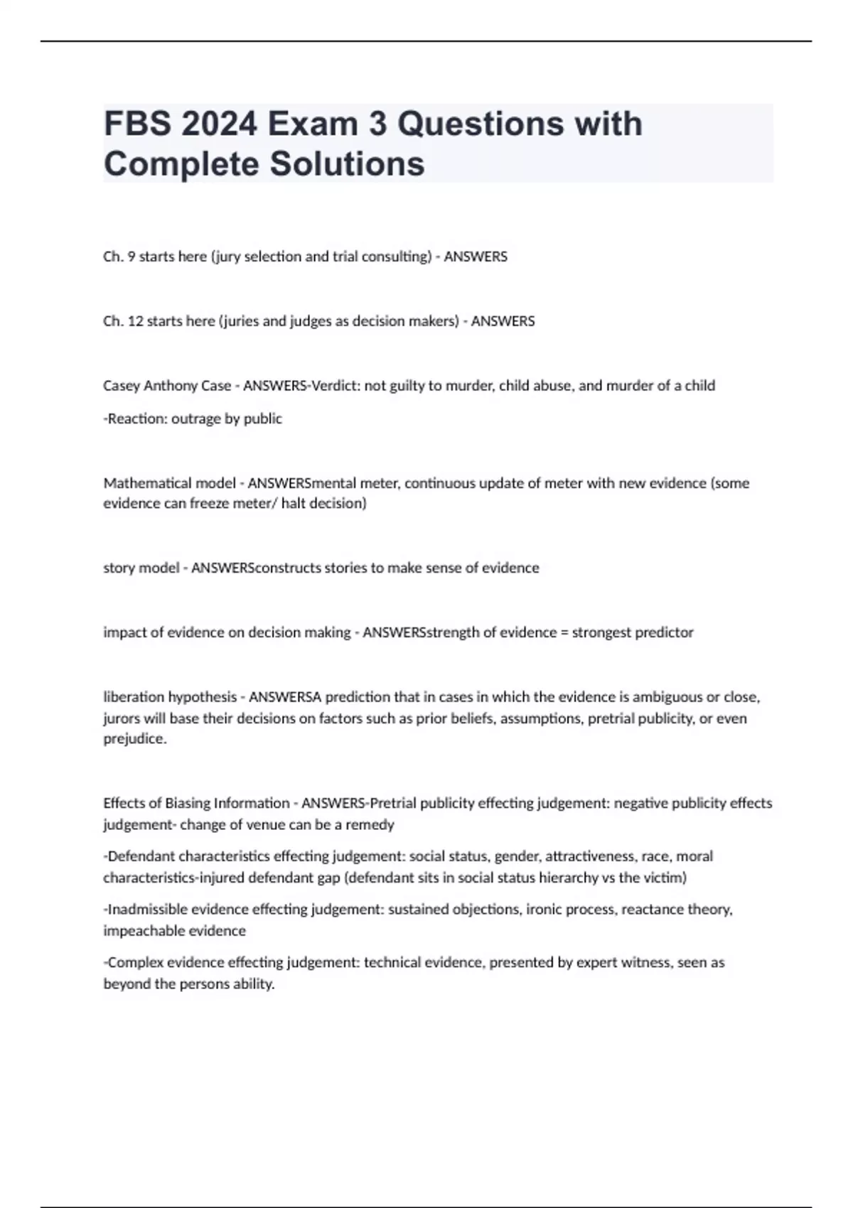 FBS 2024 Exam 3 Questions with Complete Solutions - FBS 2024 - Stuvia US