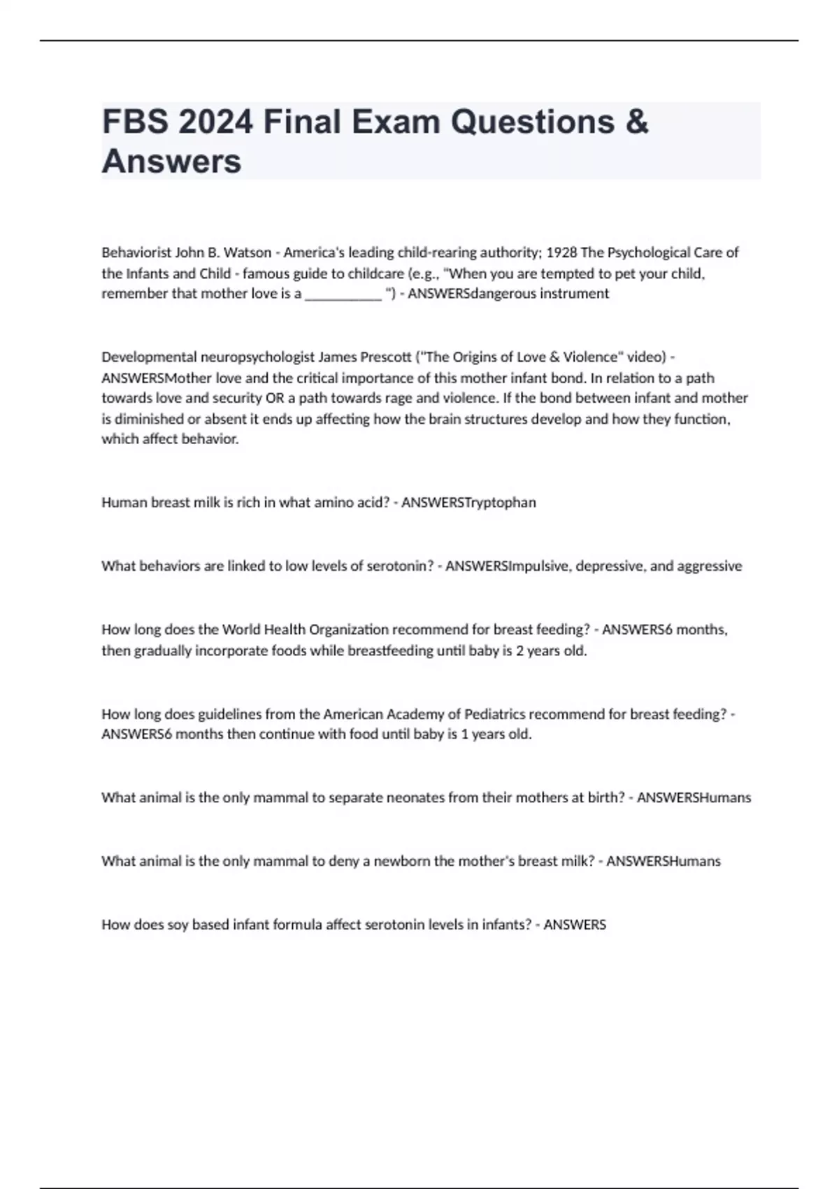 FBS 2024 Final Exam Questions & Answers - FBS 2024 - Stuvia US