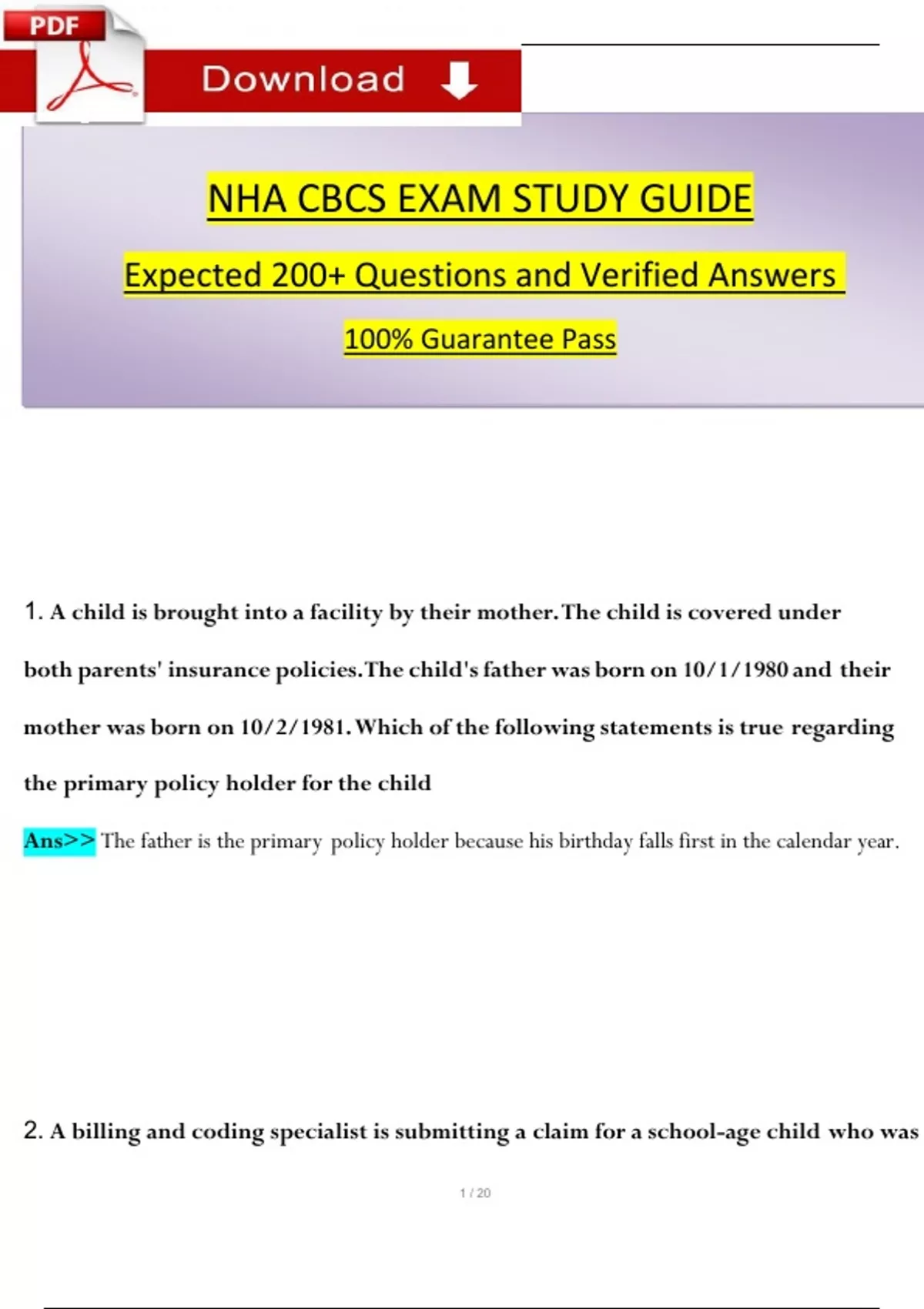 NHA CBCS Exam Study Guide 200+ Questions and Revised Correct Answers ...