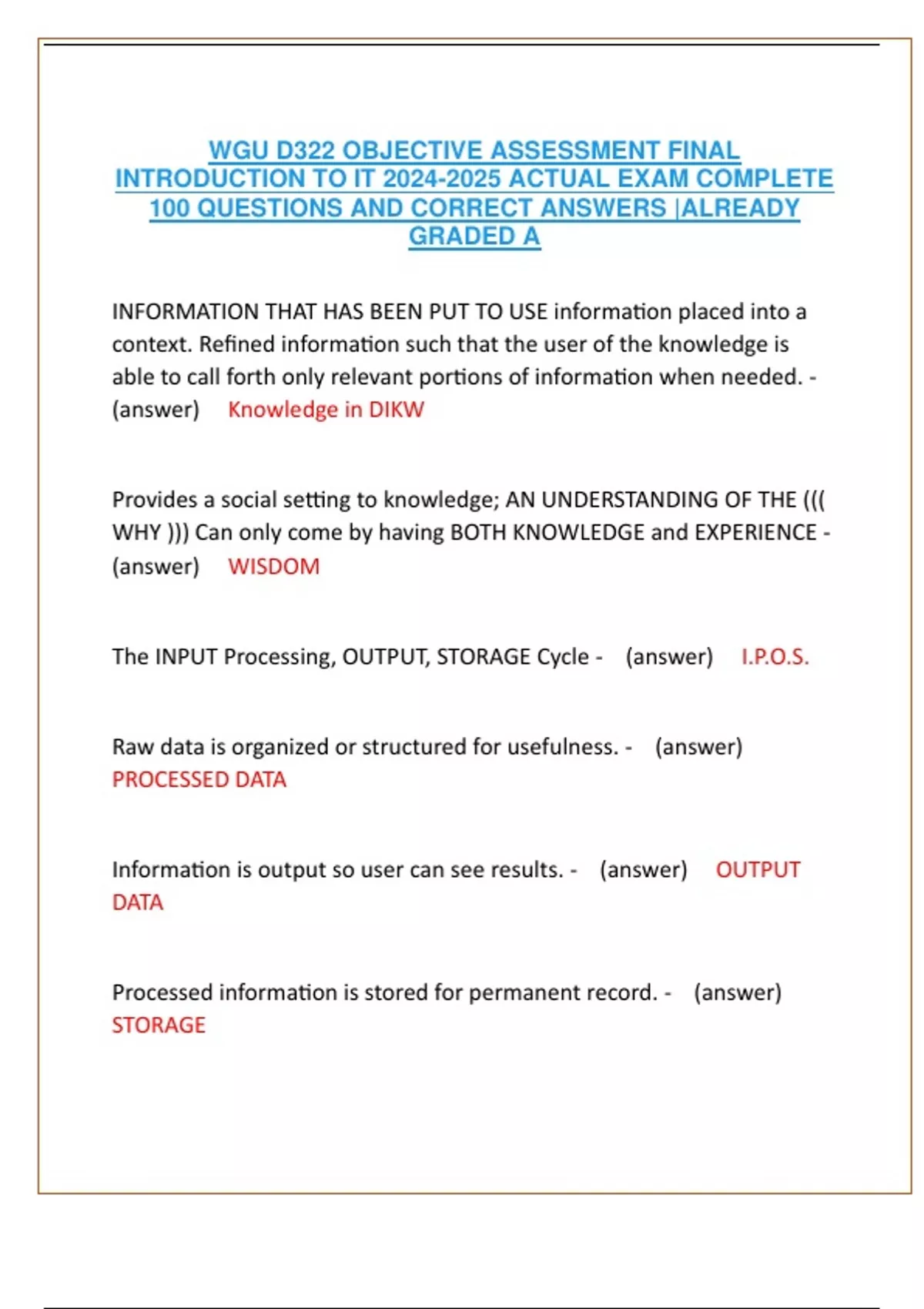WGU D322 OBJECTIVE ASSESSMENT FINAL INTRODUCTION TO IT ACTUAL EXAM ...