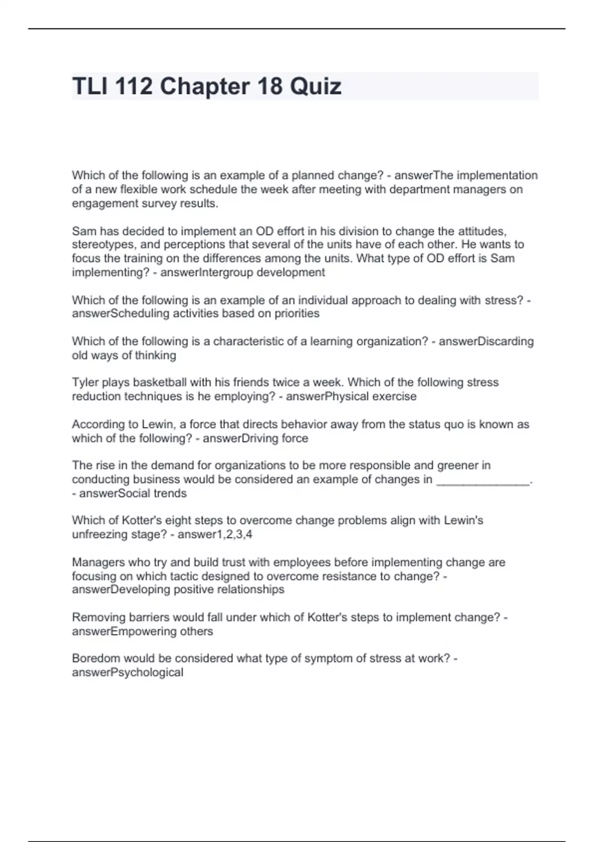 TLI 112 Chapter 18 Quiz Questions with Solutions - TLI - Stuvia US