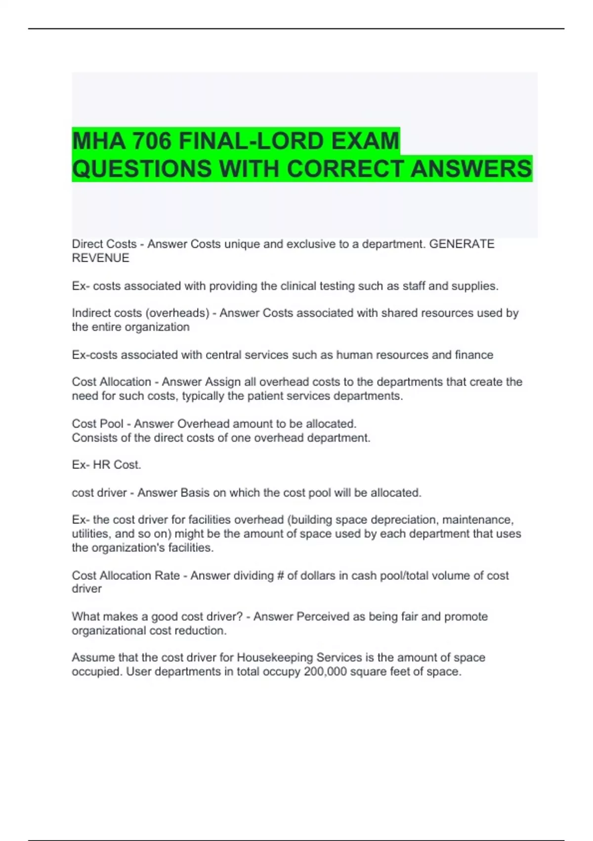 MHA 706 FINAL-LORD EXAM QUESTIONS WITH CORRECT ANSWERS - MHA 706 ...