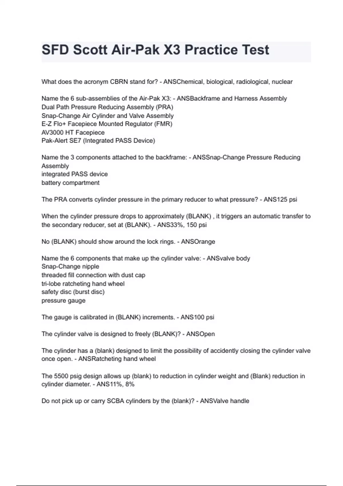 SFD Scott Air-Pak X3 Practice Test questions and answers guaranteed ...