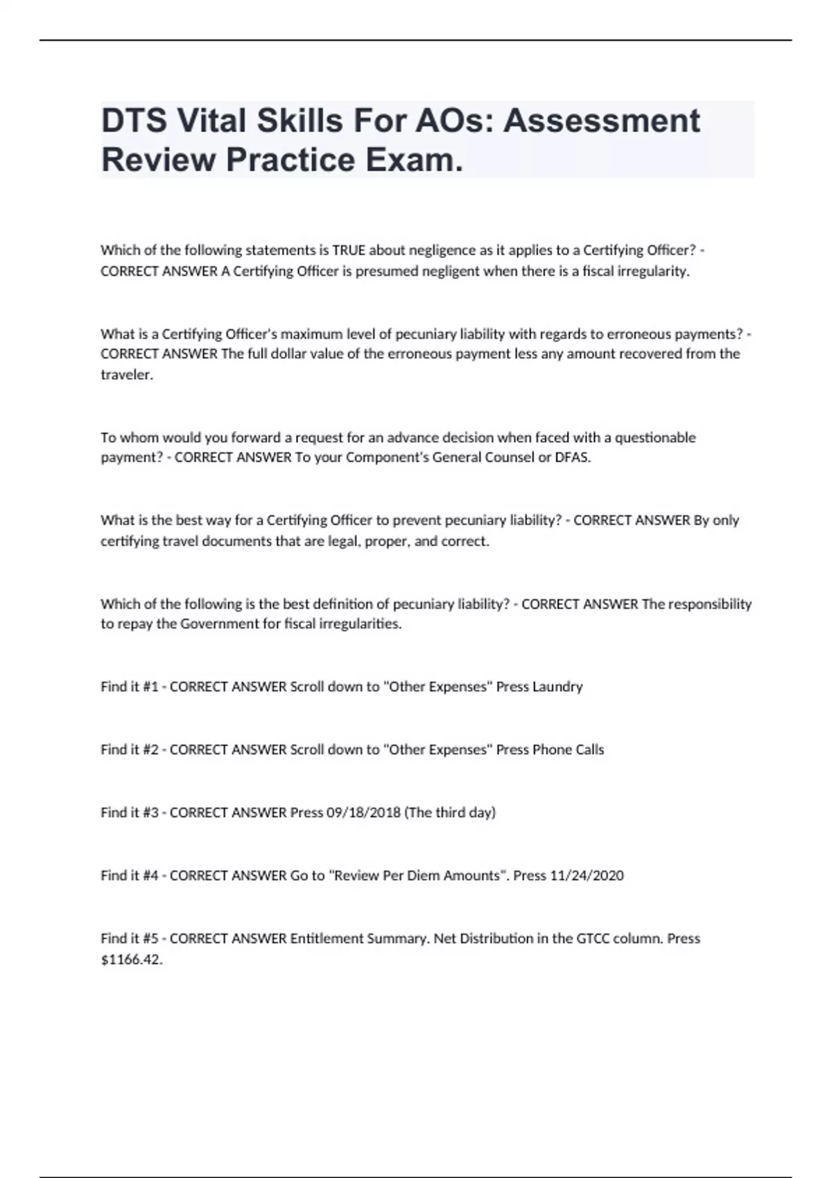 DTS Vital Skills For AOs: Assessment Review Practice Exam. - DTS ...