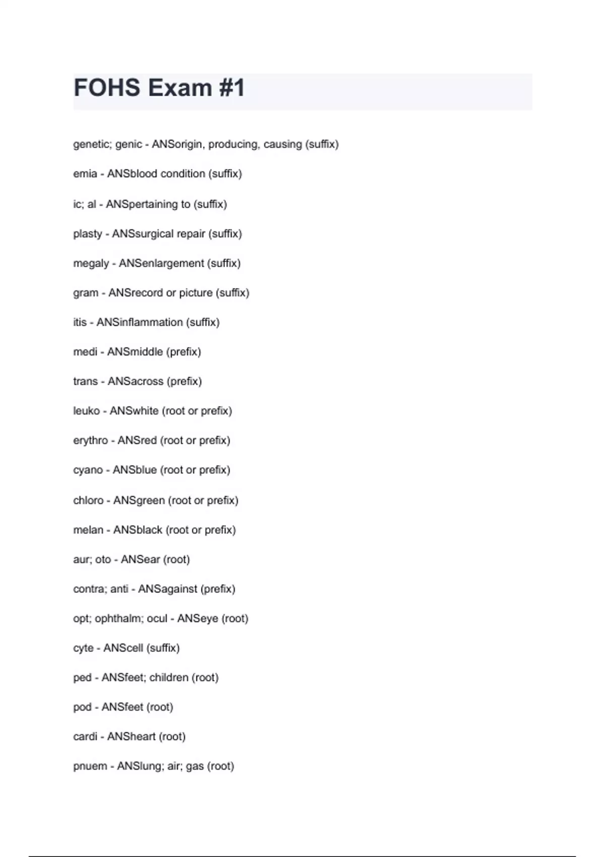FOHS Exam #1 questions and answers rated A+ 2024/2025 - FOHS - Stuvia US