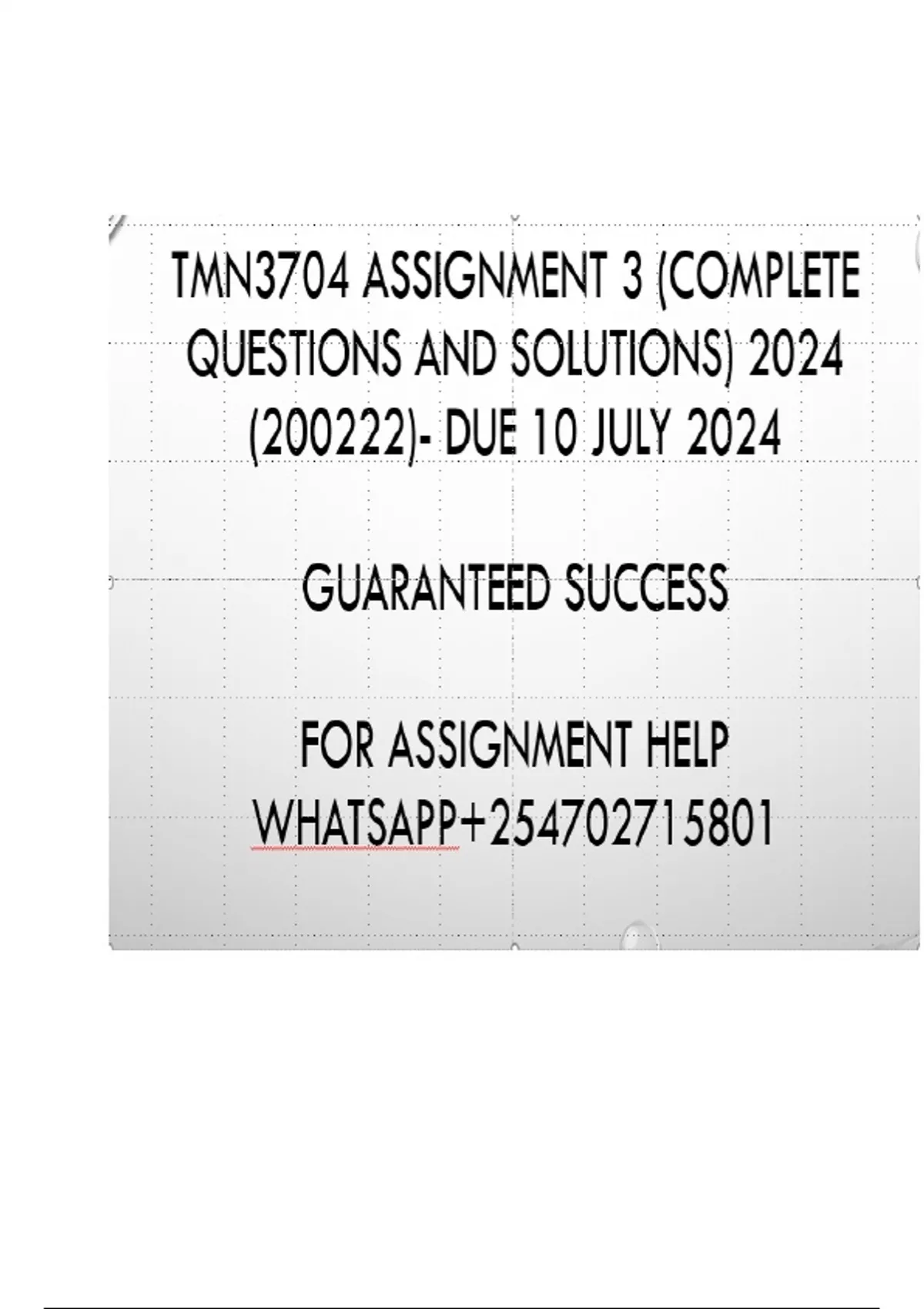 TMN3704 Assignment 3 (COMPLETE QUESTIONS AND SOLUTIONS) 2024 (200222 ...