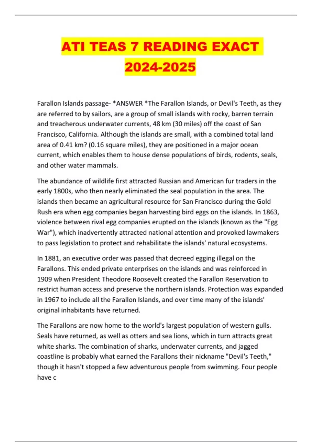 ATI TEAS 7 READING EXACT - ATI TEAS 7 READING - Stuvia US