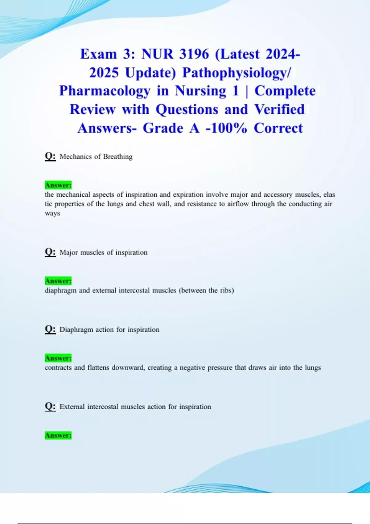 Exam 3 & Exam 4: NUR 3196 (Latest Updates COMPLETE STUDY BUNDLE PACKAGE ...