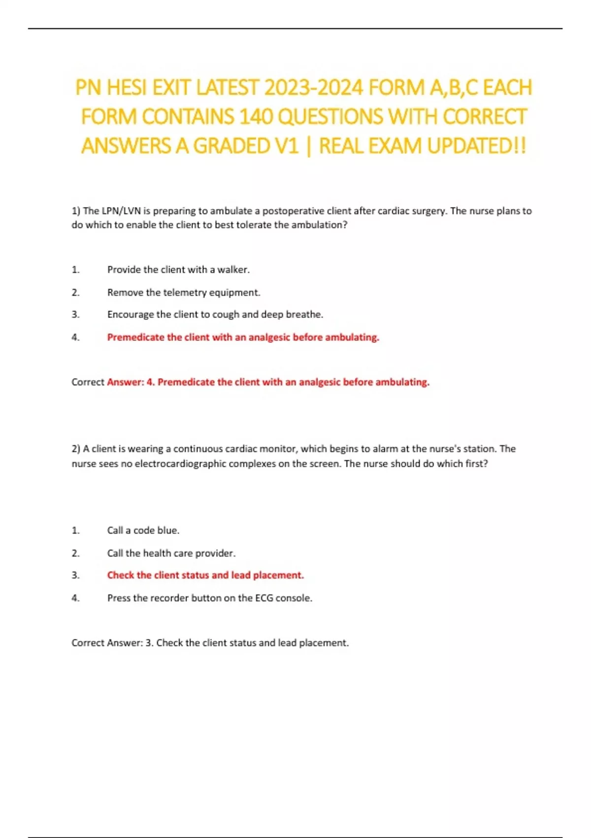PN HESI EXIT LATEST FORM A,B,C EACH FORM CONTAINS 140 QUESTIONS WITH ...