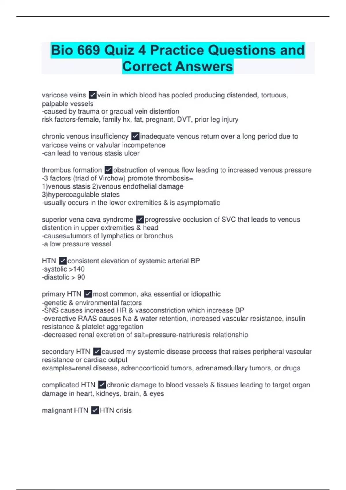 Bio 669 Quiz 4 Practice Questions and Correct Answers - BIO 669 - Stuvia US